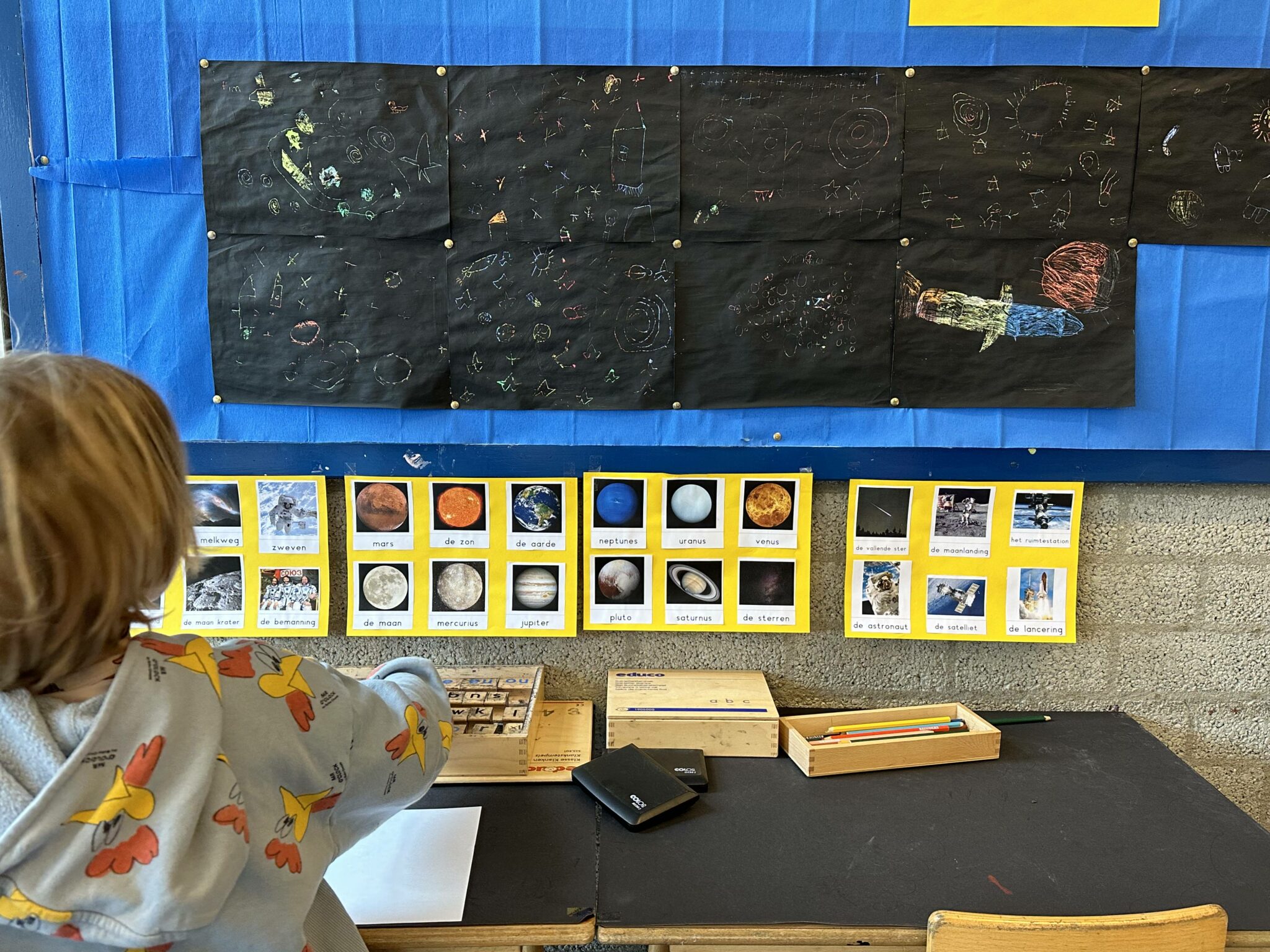 Taalhoek in het thema ruimte - Klas van juf Linda